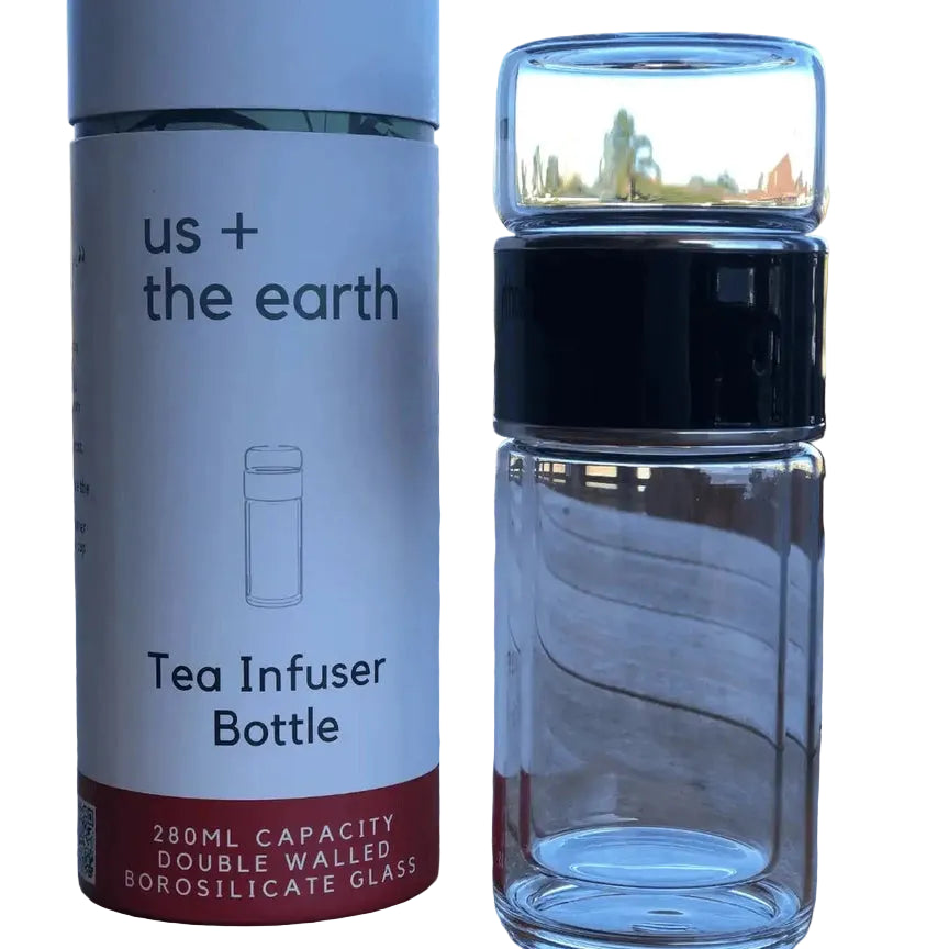 Us + the Earth | Double Wall Glass Tea Infuser Drink Bottle - BLACK ...